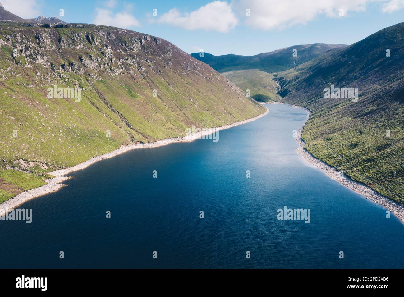 Aerial view of Silent Valley reservoir in Mourne Mountains photographed ...