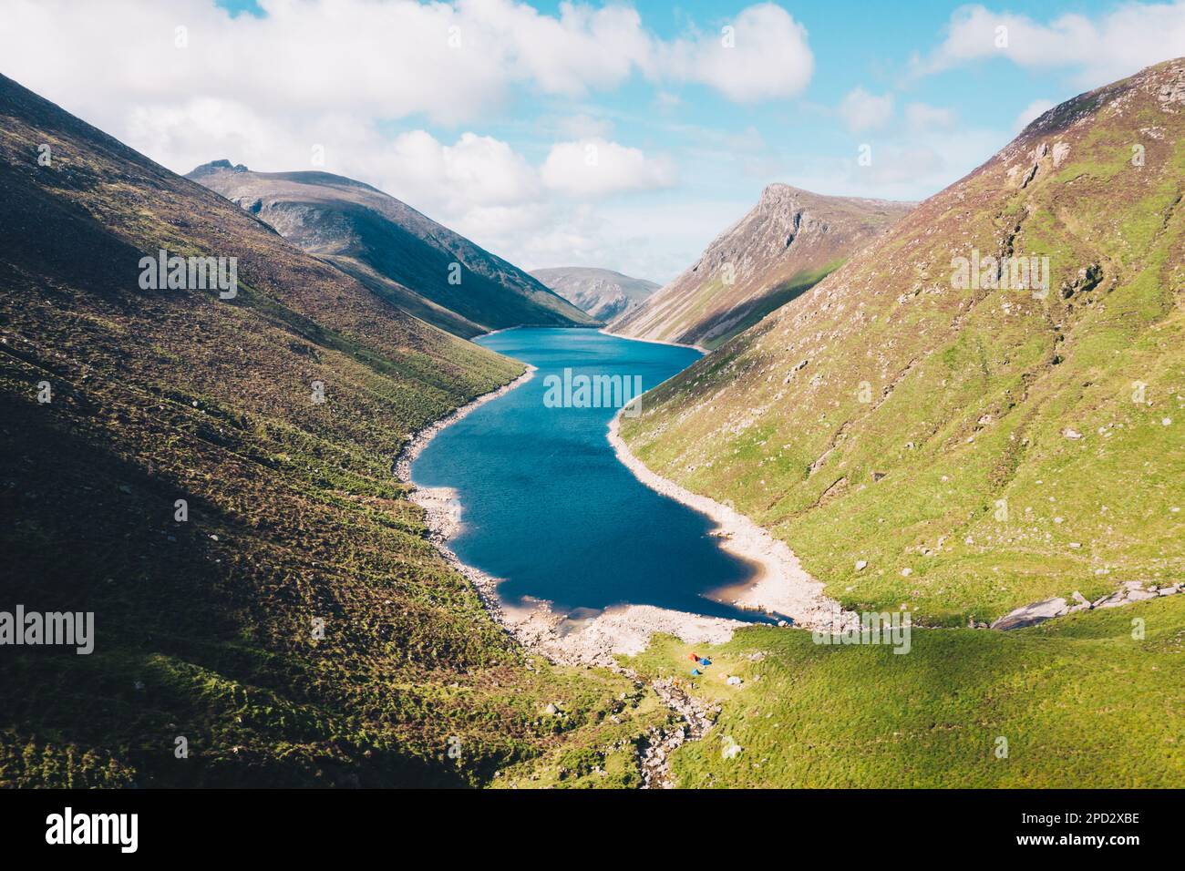 Aerial view of Silent Valley reservoir in Mourne Mountains photographed ...