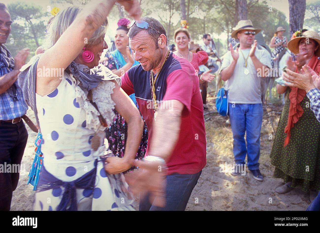 Pilgrims dancing near Cerro de los Ansares,Romeria del Rocio, pilgrims ...