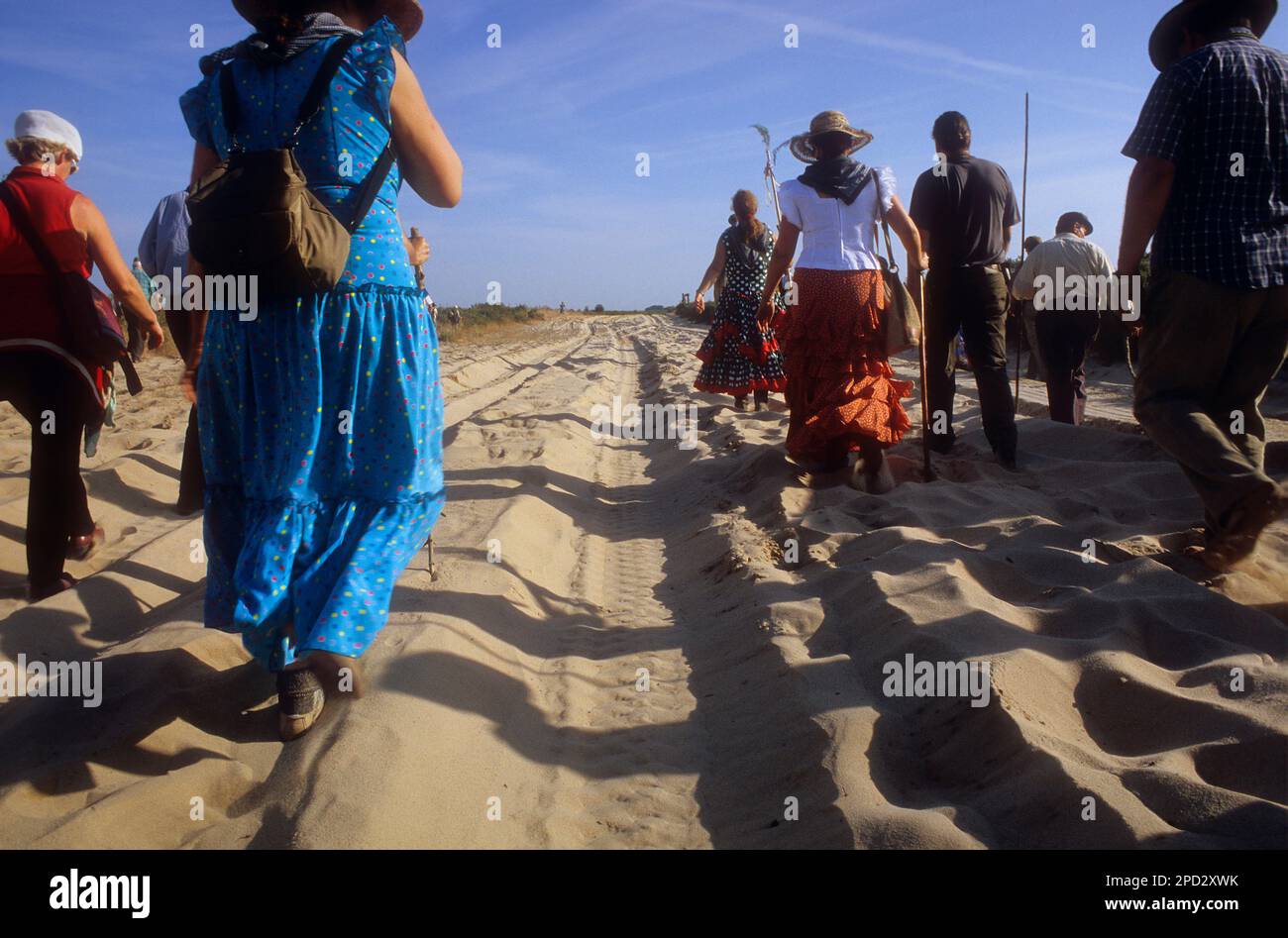 Pilgrims walking near Doñana Palace,Romeria del Rocio, pilgrims on ...