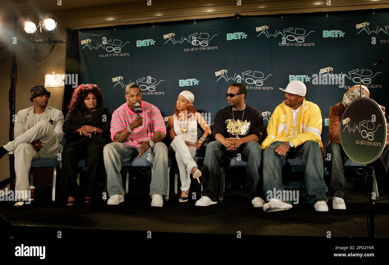 Celebrities, from left to right, Damon Wayans, Chaka Kahn, Busta Rhymes ...