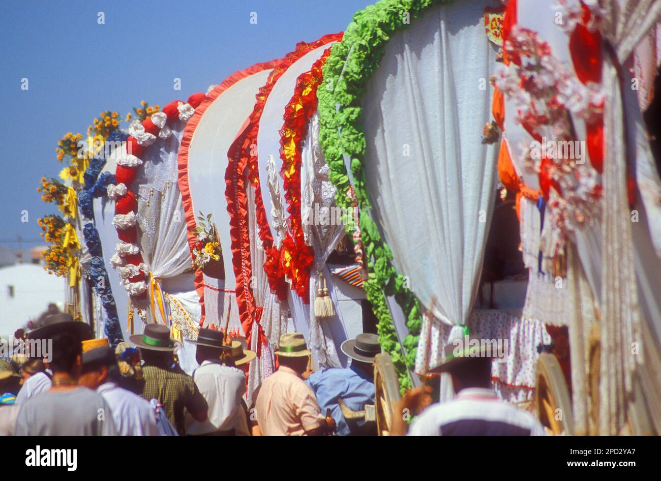 Pilgrims near Rocio village,Romeria del Rocio, pilgrims on their way ...