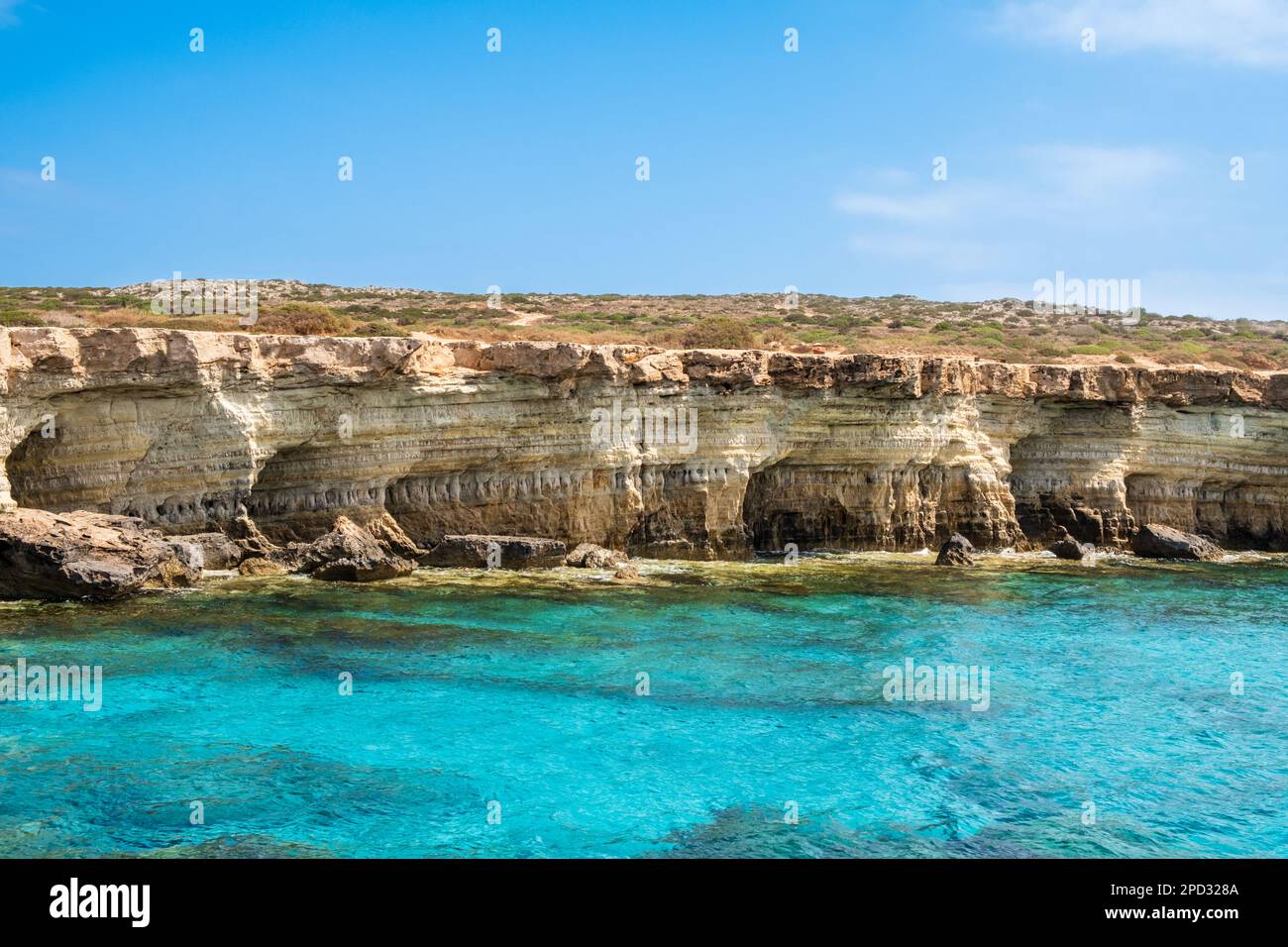 Sea caves near Ayia Napa in Cyprus. Natural rock formation famouse for ...