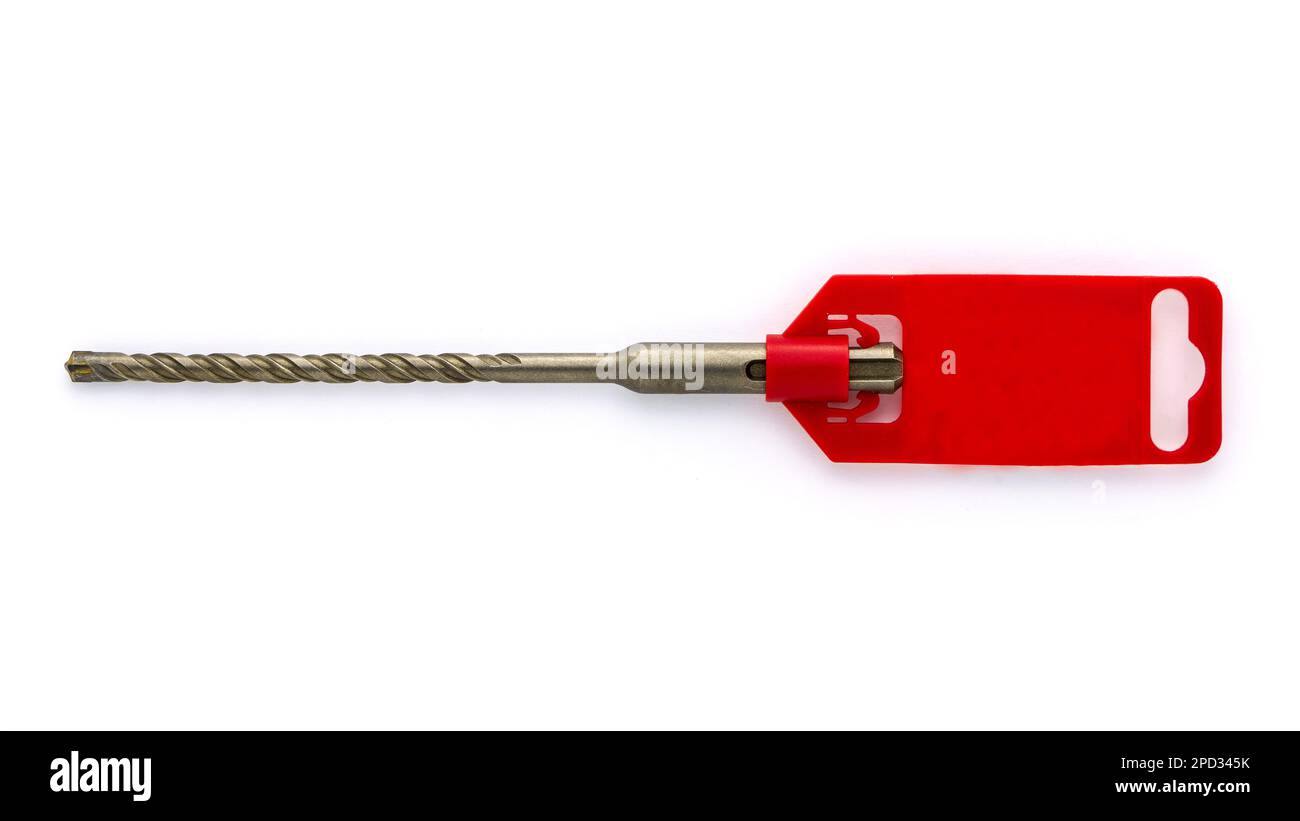 Masonry drill bit, unopened, blank label red package isolated on white ...