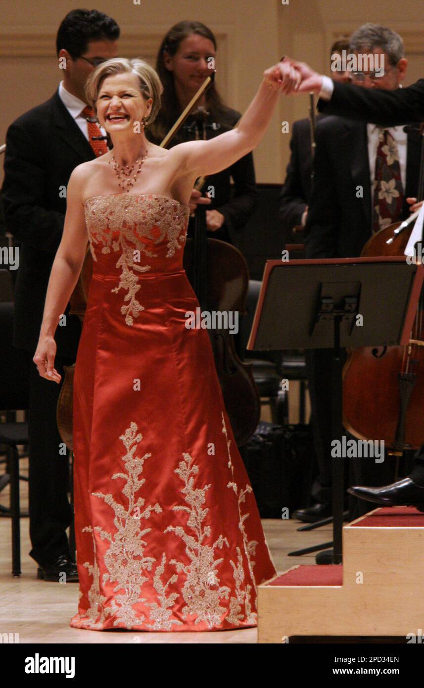 Soprano Erika Sunnegardh reacts to audience applause after singing ...
