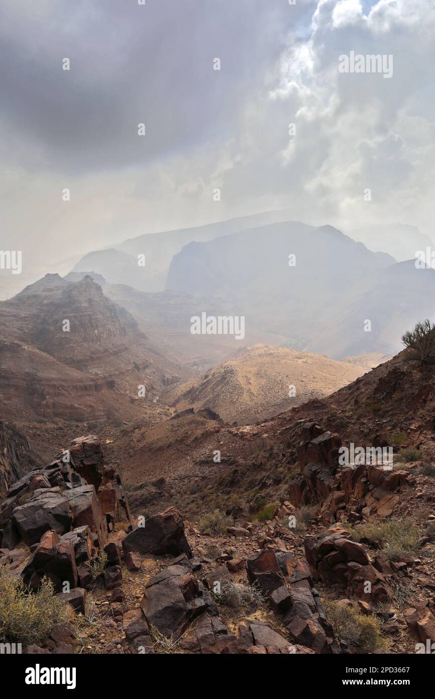 Landscape over Naqib Shadyed at the top of Naqad Gulley, Jabal Fied, Al ...