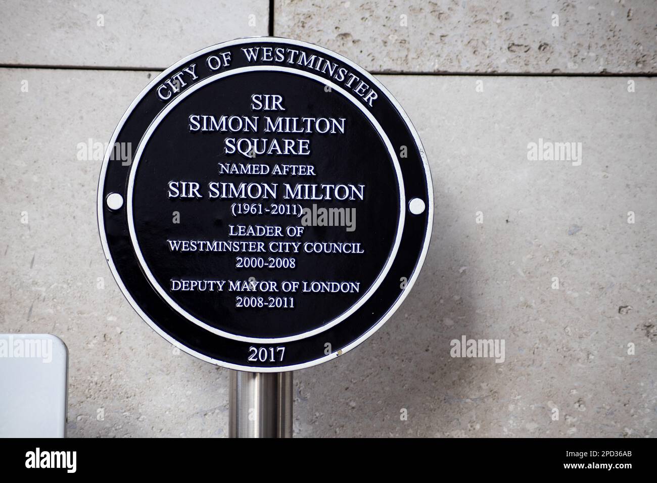 City of Westminster, Sir Simon Milton Square sign Stock Photo - Alamy