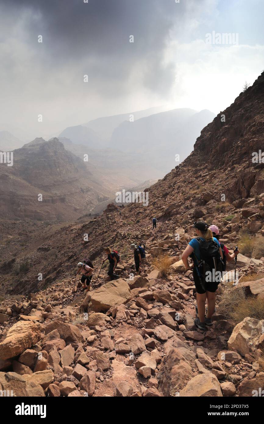 Walkers on Naqib Shadyed at the top of Naqad Gulley, Jabal Fied, Al ...