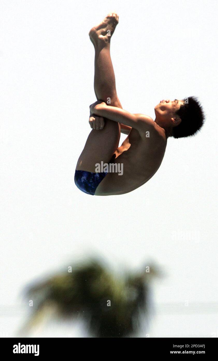 Huo Liang, of China, competes in the men's platform final at the USA ...