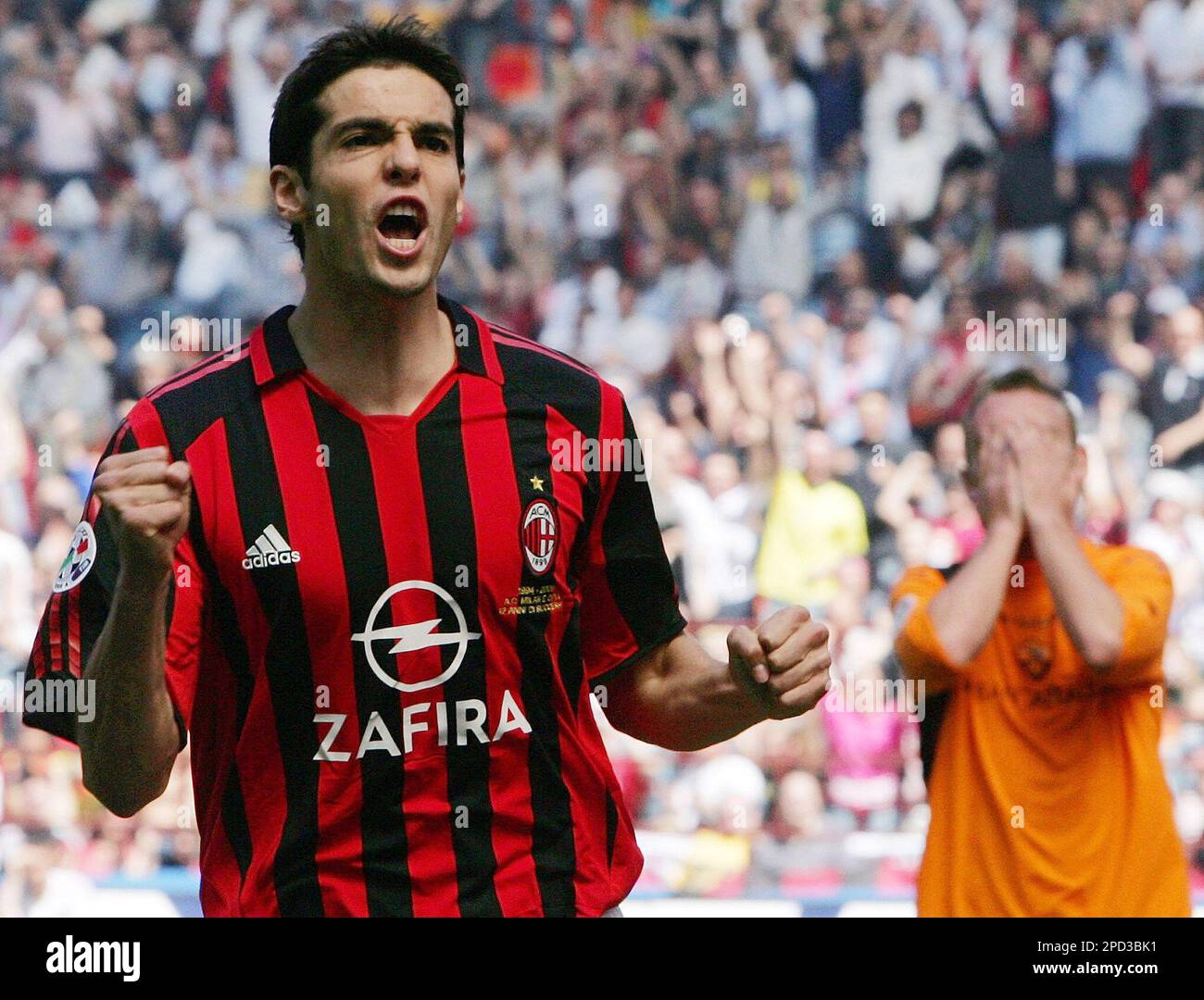 AC Milan forward Ricardo Kaka' of Brazil celebrates after scoring ...