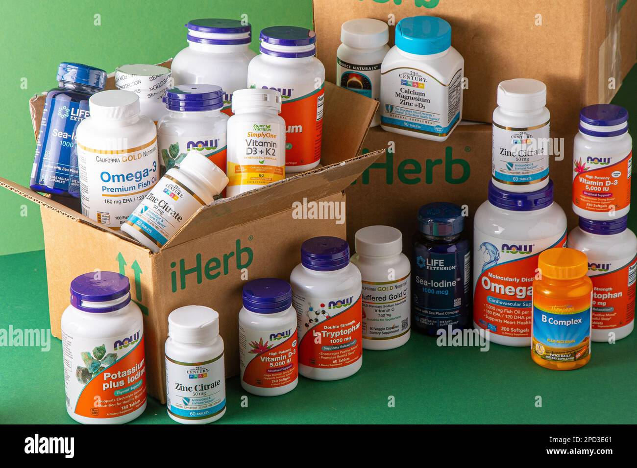 Vitamins, minerals and micronutrients from iHerb box. Lots of different ...