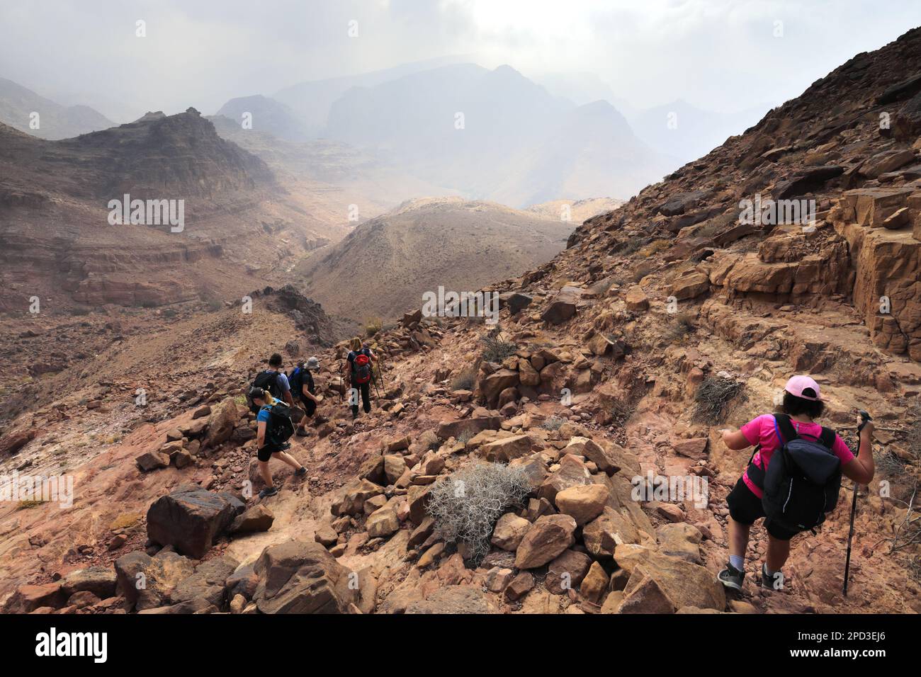 Walkers on Naqib Shadyed at the top of Naqad Gulley, Jabal Fied, Al ...