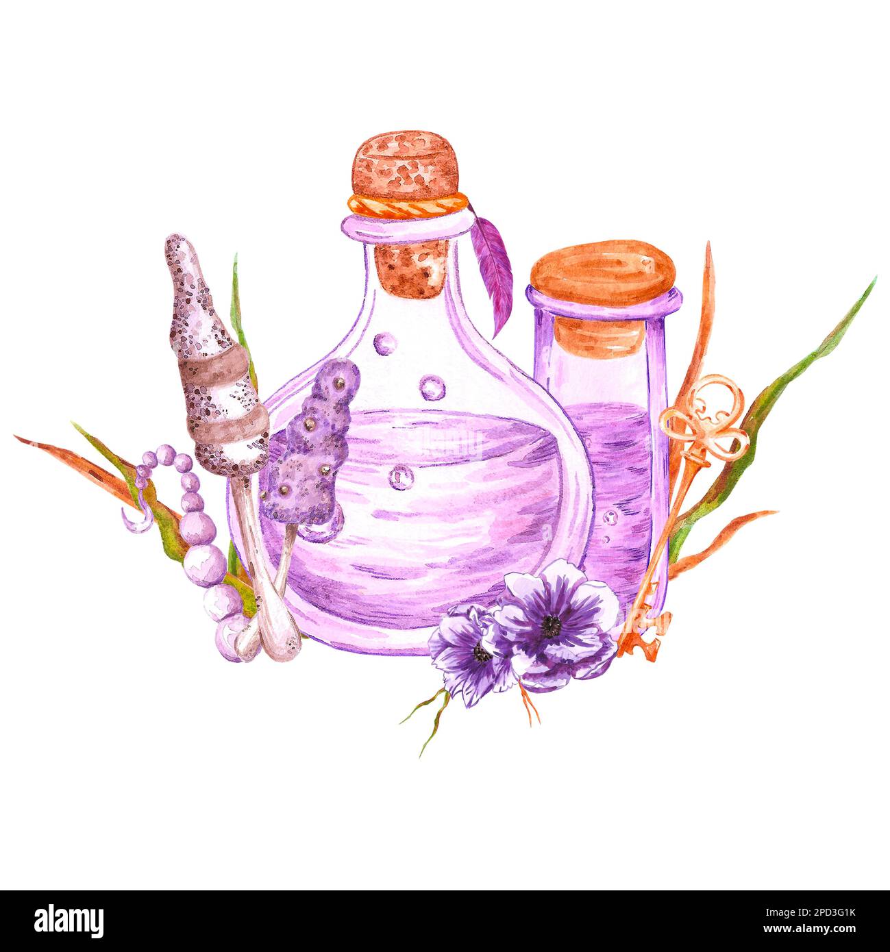 Watercolor magical poison composition. Isolated on white background ...