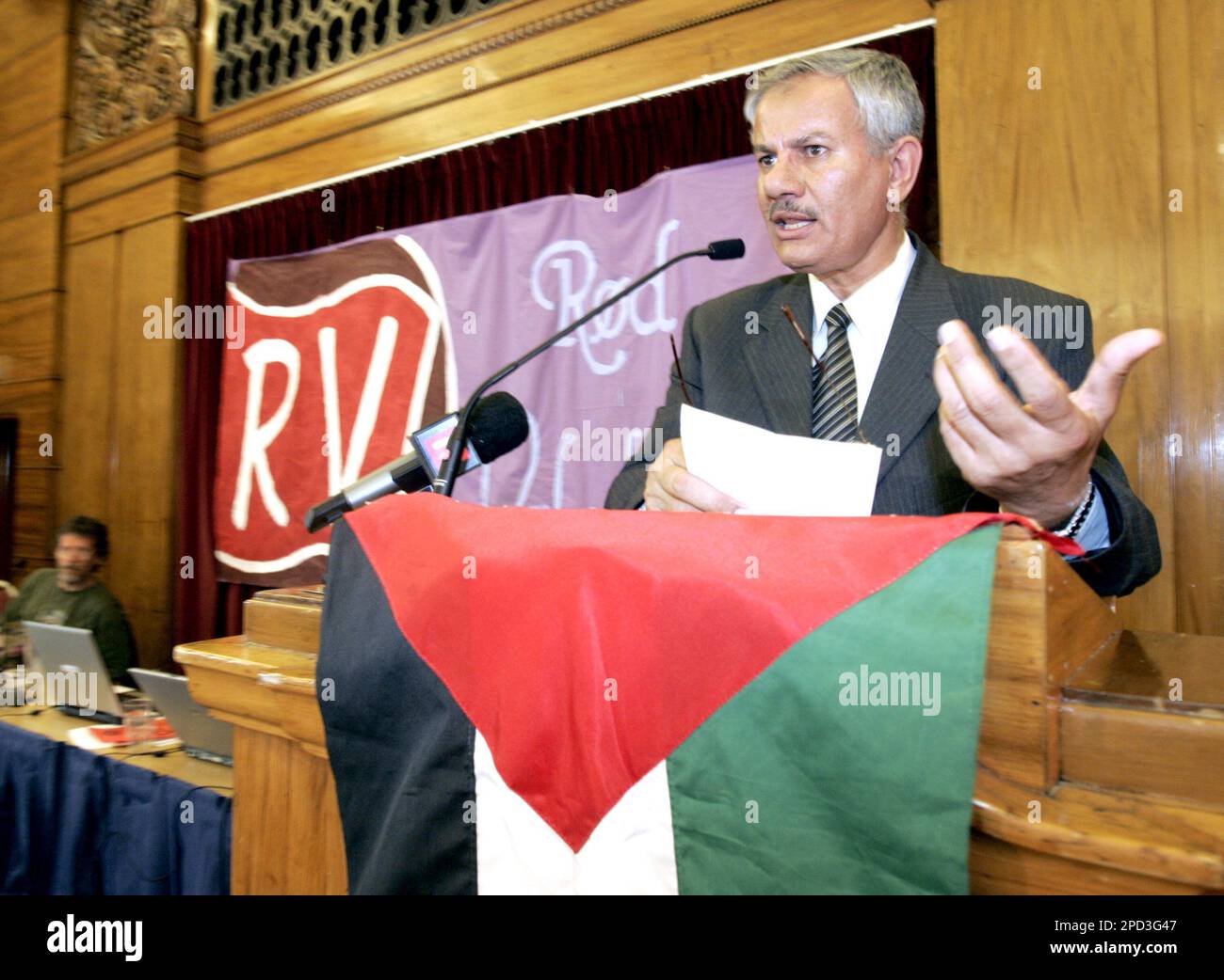 Palestinian Hamas cabinet minister Atef Ibrahim Adwan speaking at the ...