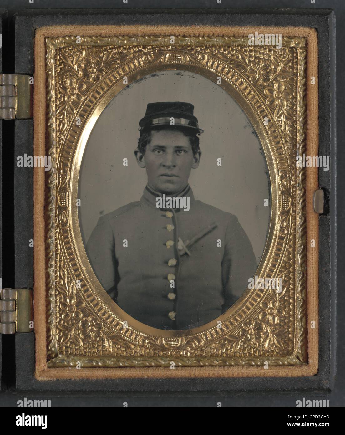 Unidentified soldier in Confederate uniform with side knife in blouse ...