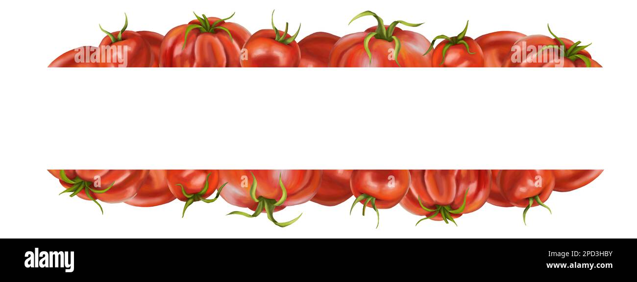 A border of red ripe tomatoes of different varieties. Digital ...