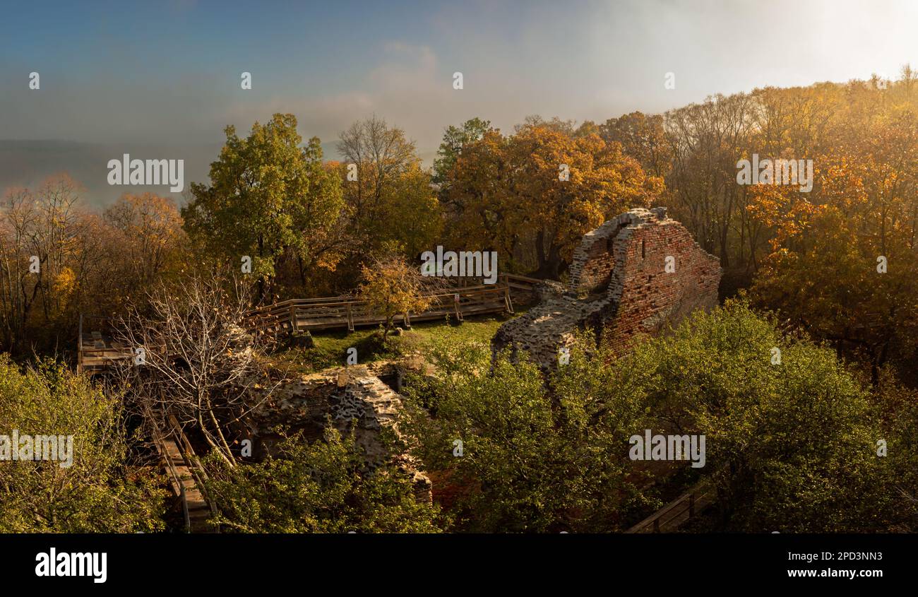 Ancient castle ruins near by lake Balaton in Hungary. The name is ...