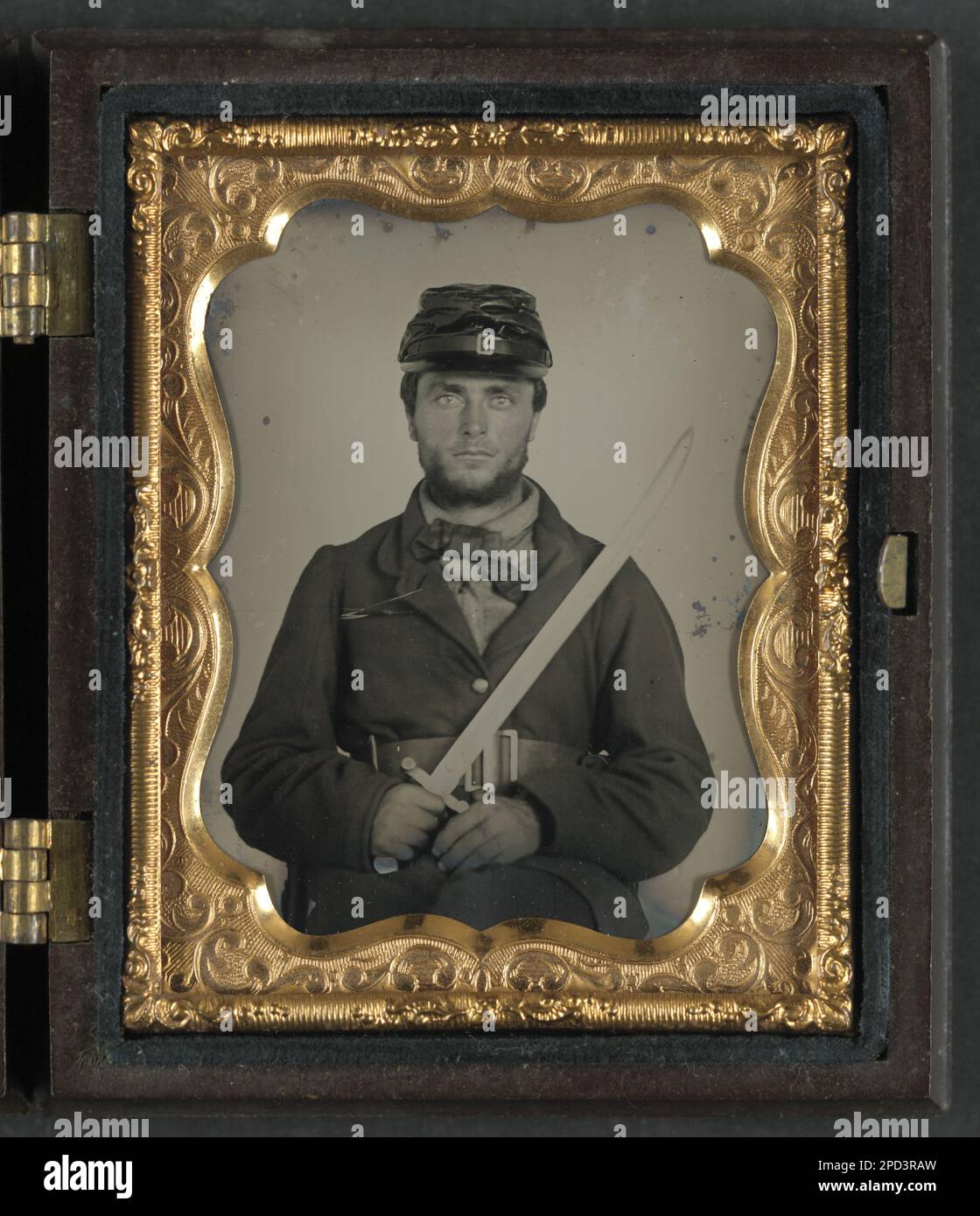 Unidentified soldier in Union rifleman uniform with saber bayonet ...