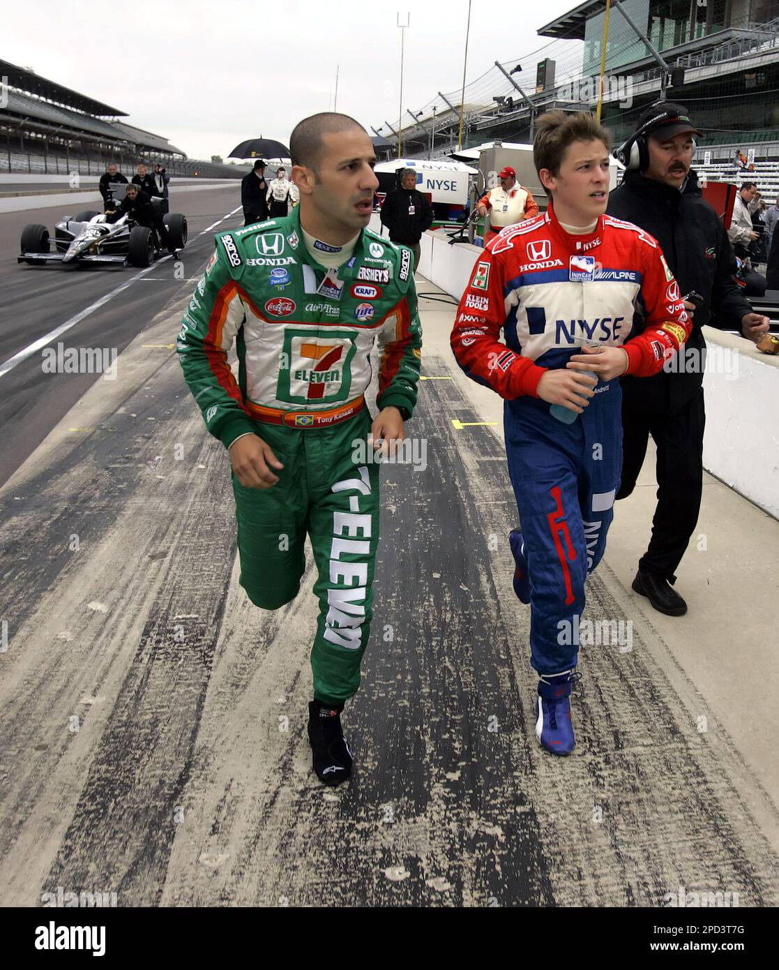 Indy Racing League driver Tony Kanaan, left, of Brazil, and Marco ...