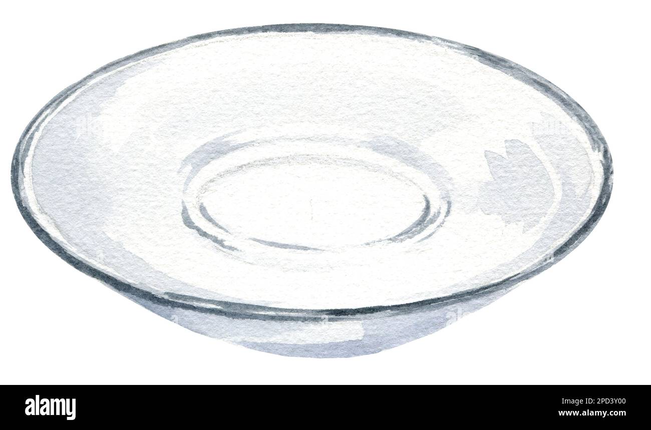 watercolor classic glass sauser for tea, hand drawn sketch, isolated ...