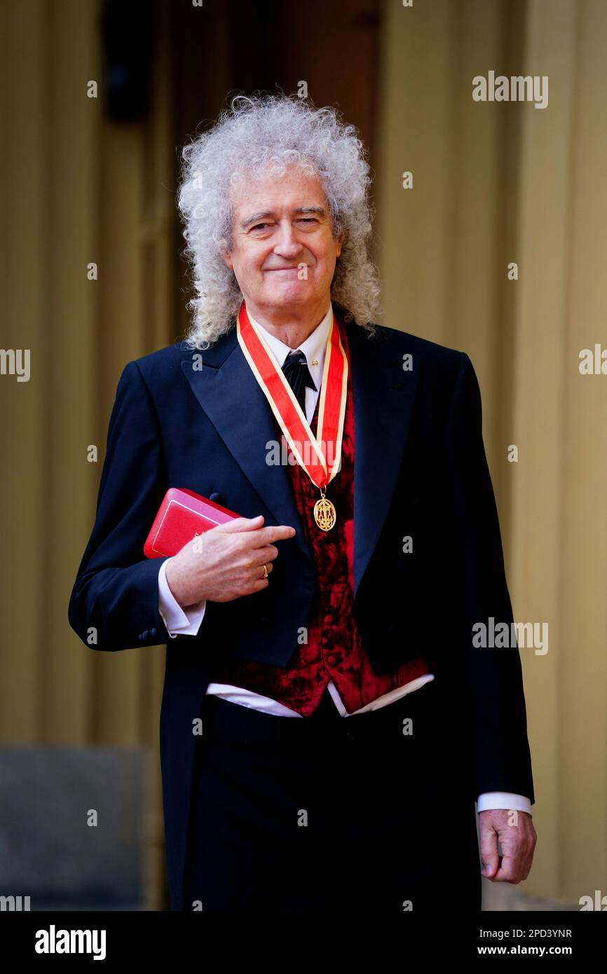 Sir Brian May poses after being made a Knight Bachelor by King Charles ...