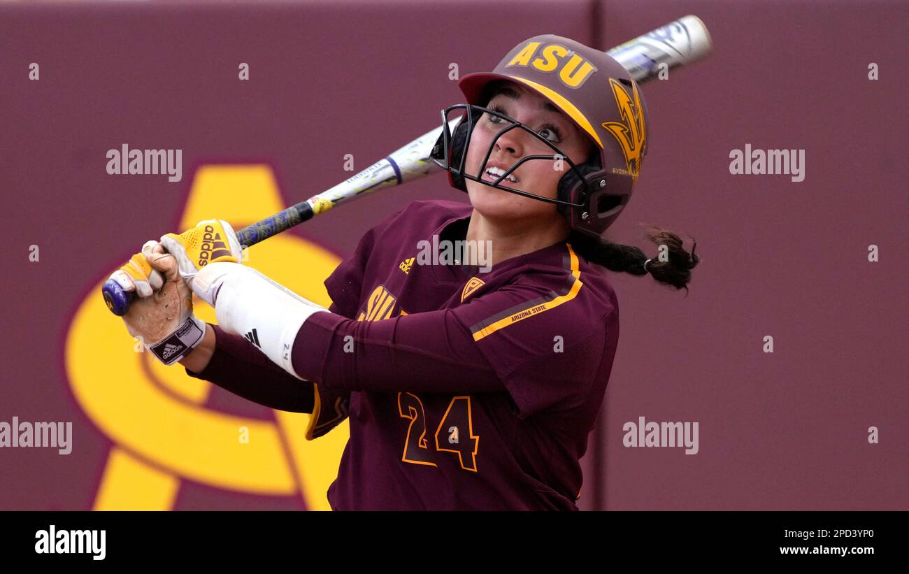 Arizona State designated hitter Yannira Acuna (24) during an NCAA softball game against Arizona ...
