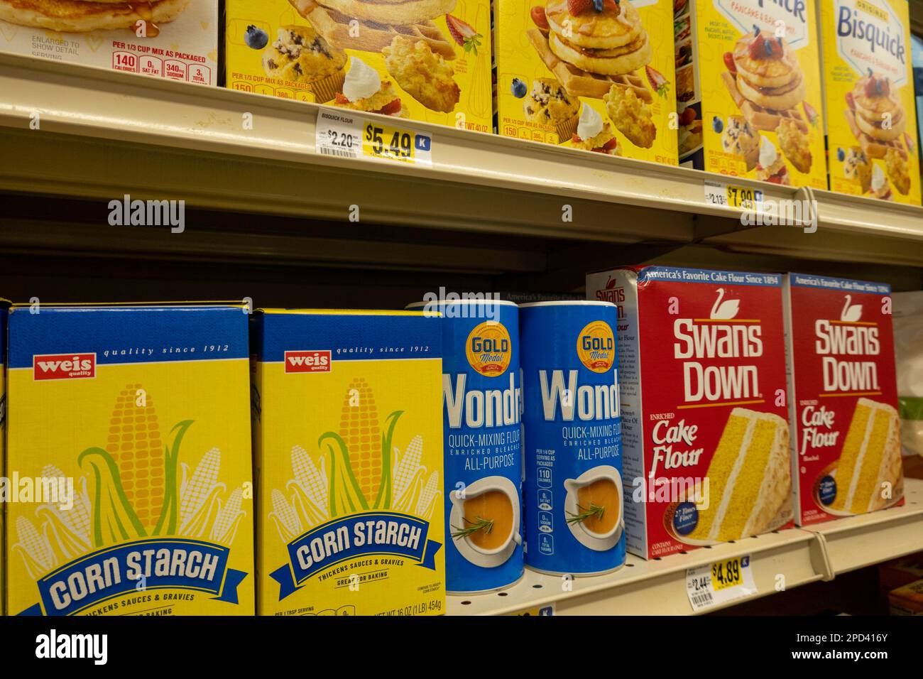 Mini brands of flour for sale in a grocery aisle at Weis supermarket in ...