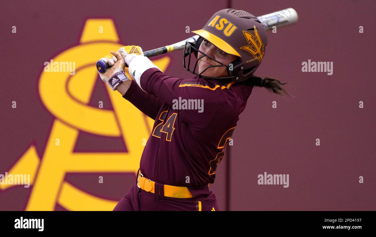 Arizona State designated hitter Yannira Acuna (24) during an NCAA softball game against Arizona ...