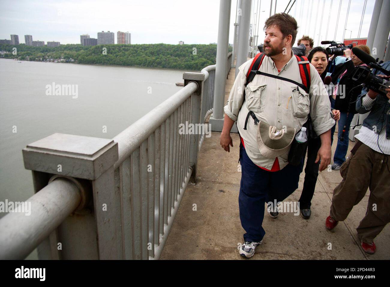 Steve Vaught looks out over the Hudson River as he completes his ...