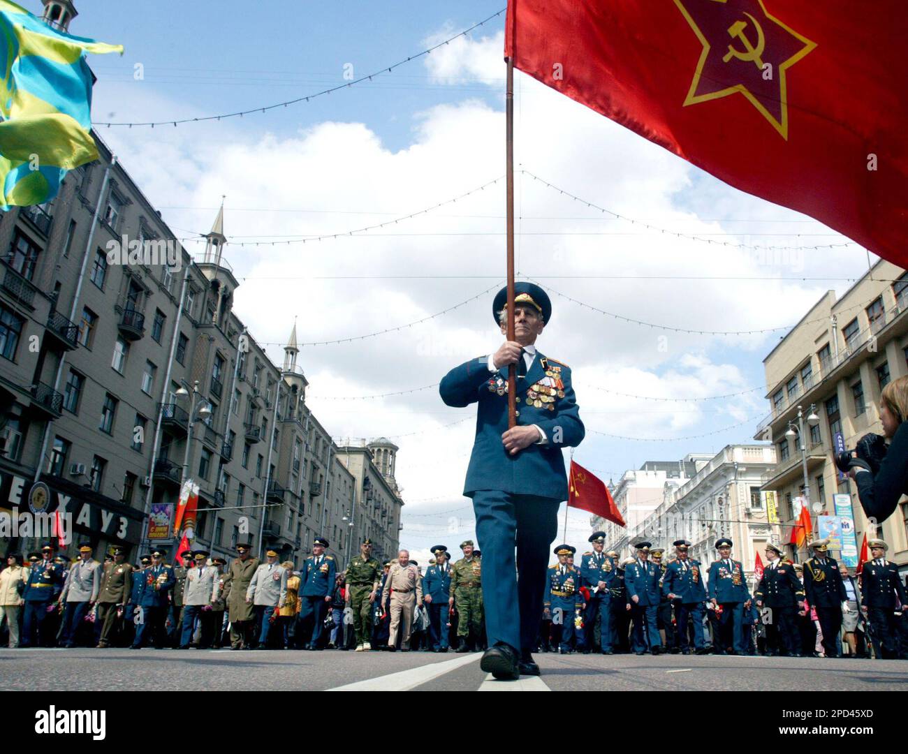 World War II veterans, communists, march celebrating the World War II ...