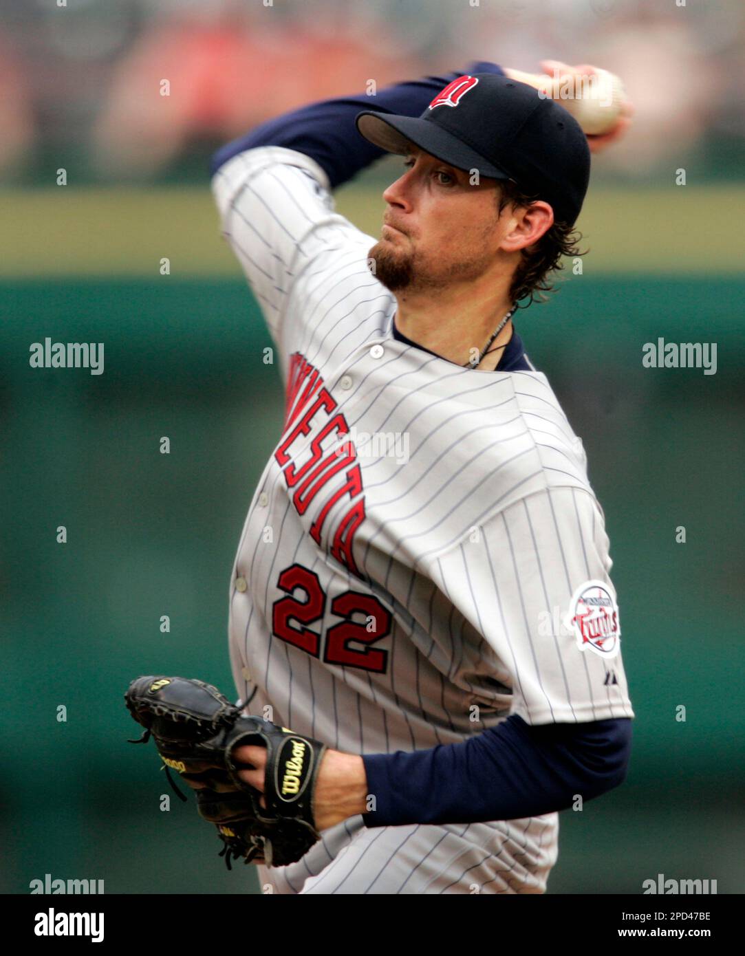 Minnesota Twins pitcher Brad Radke throws to the Texas Rangers in the ...