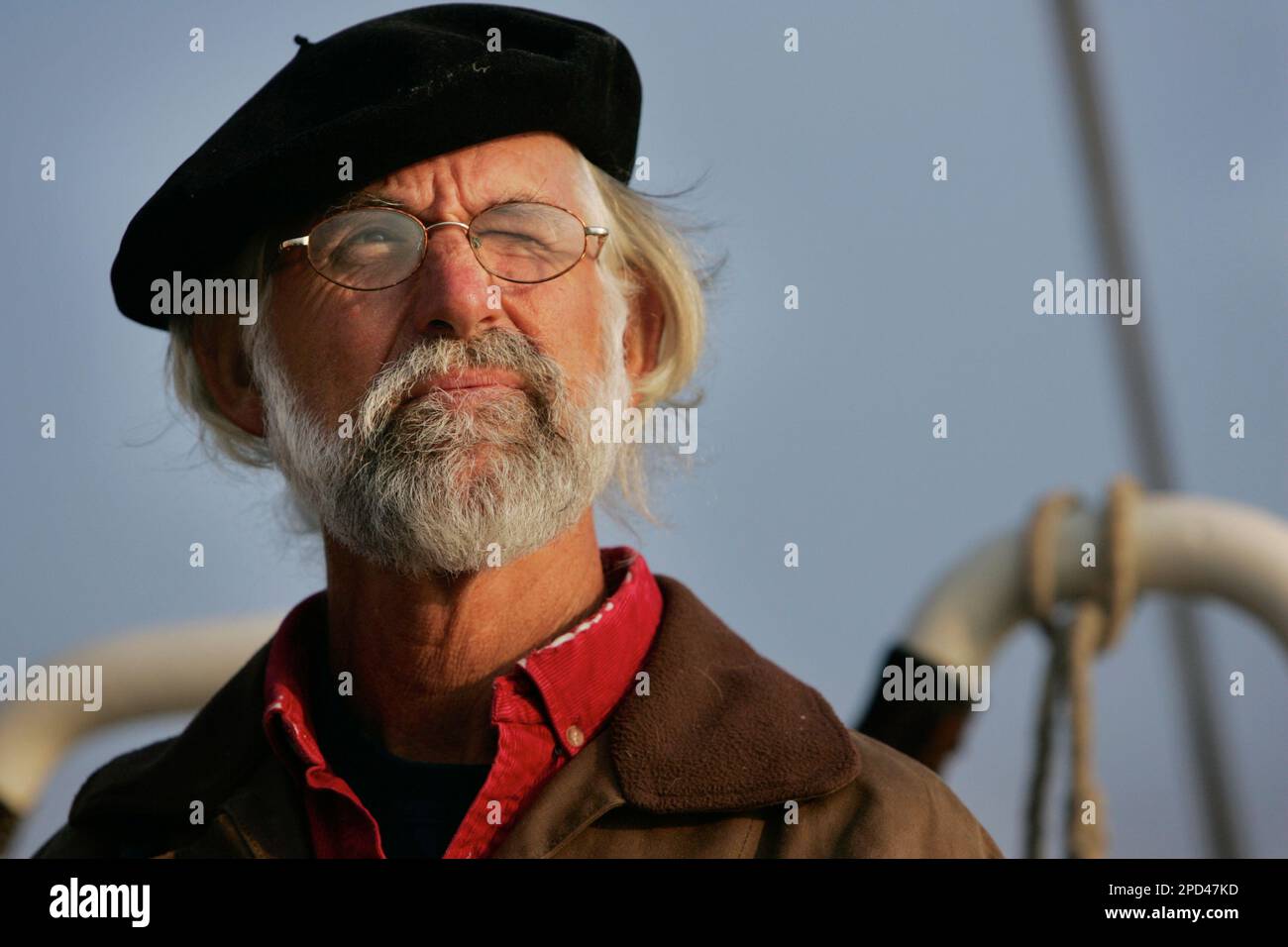 Jonathan Bacon Smith, captain of the SSV Westward keeps close watch as ...