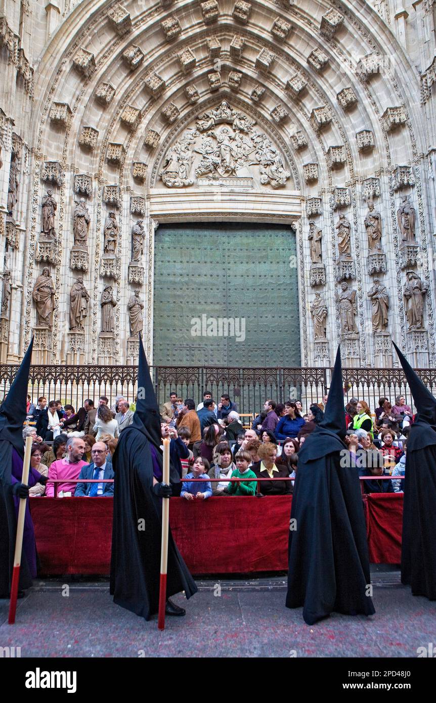 Avenida de la Constitución.Penitents.Holy Week procession.`La Sed´.Holy ...