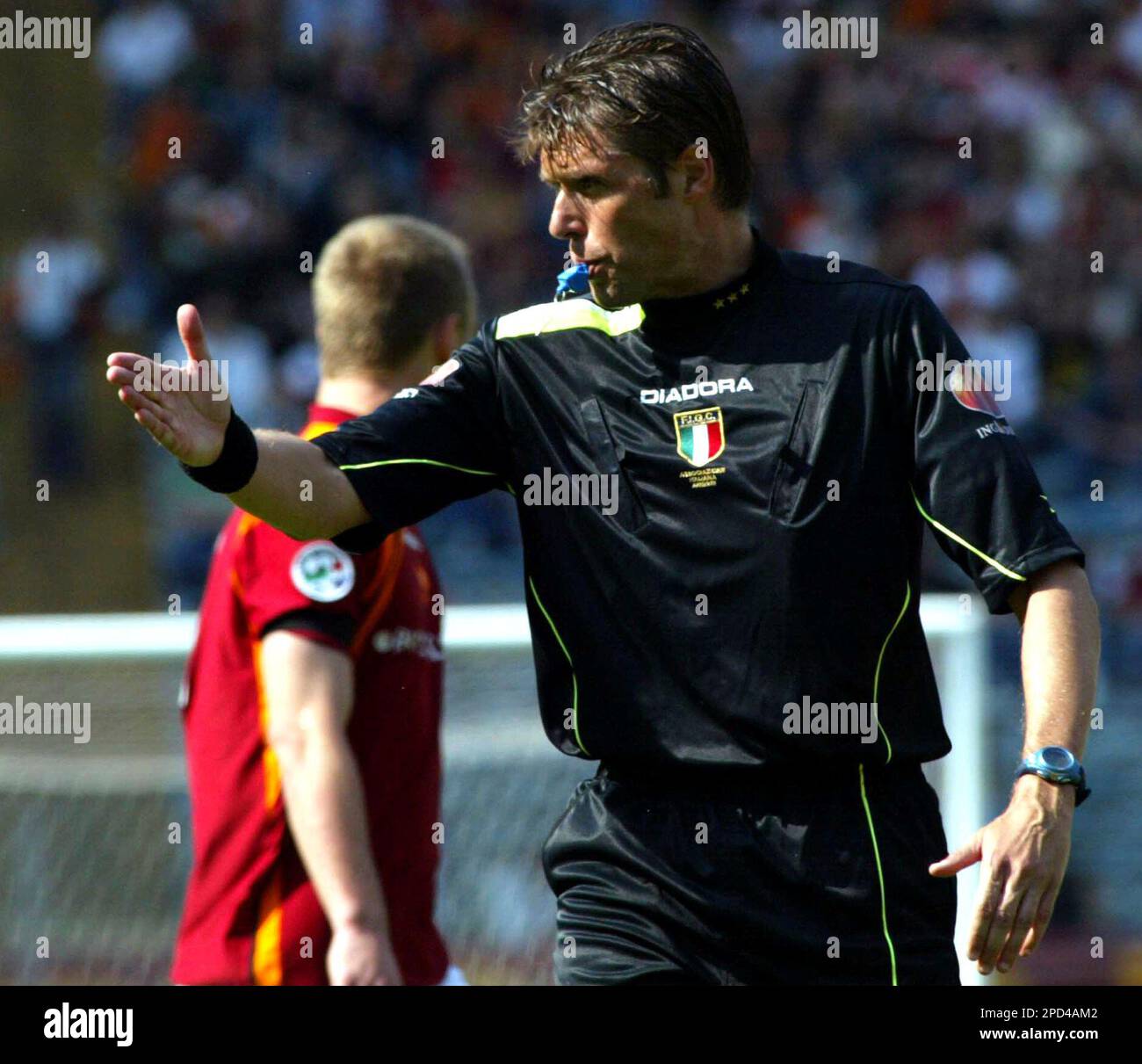 Referee Roberto Rosetti blows his whistle during the Italian first ...