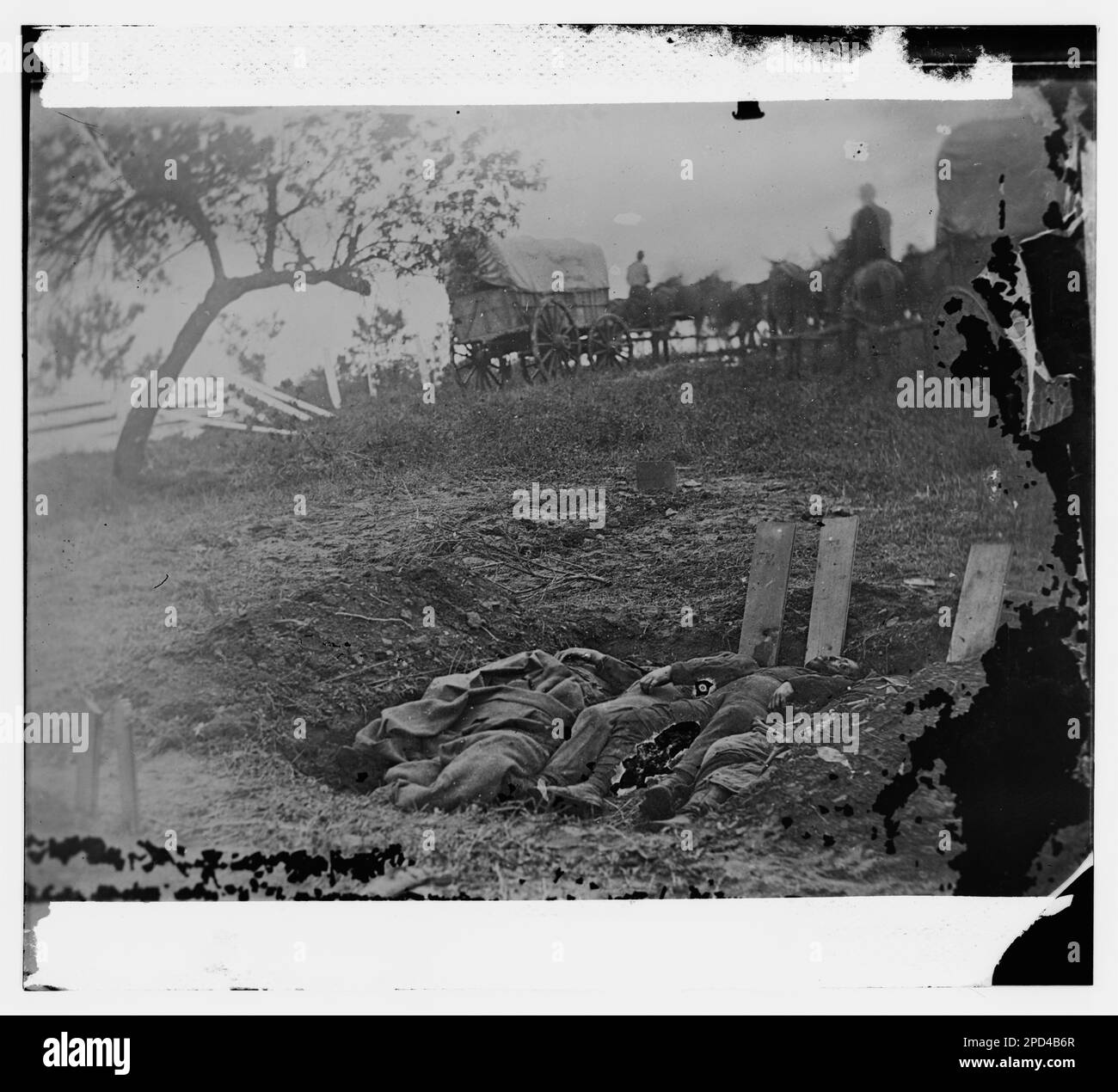 Gettysburg, Pennsylvania. Unfinished Confederate graves near the center ...