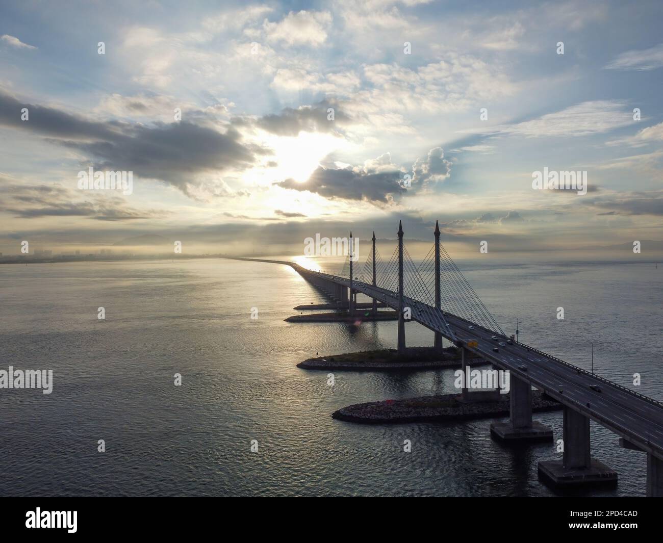 Batu Uban, Penang, Malaysia - Oct 23 2021: Aerial view Penang Bridge in ...
