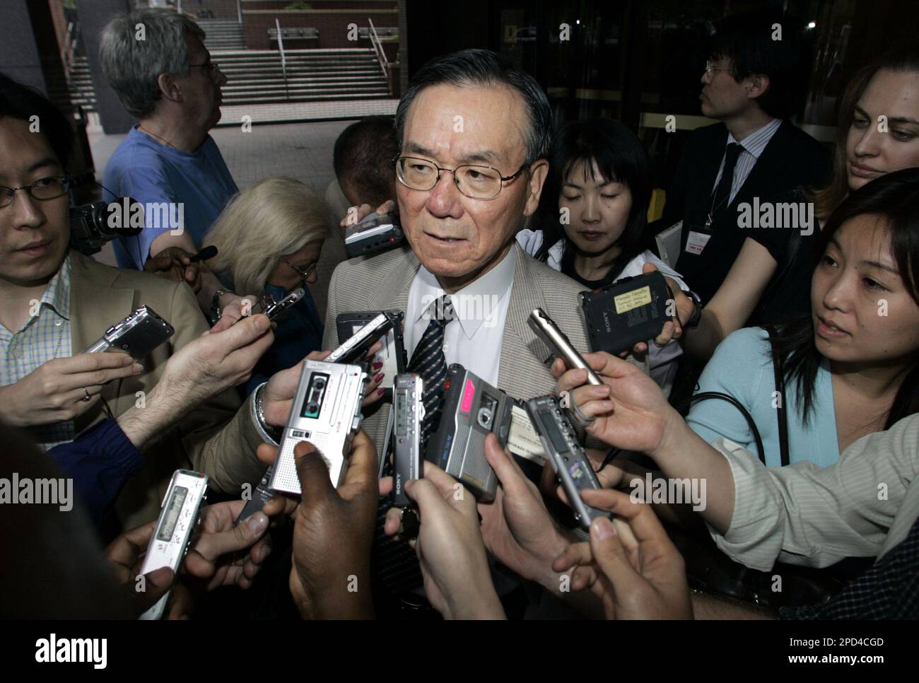 Kenzo Oshima, Japanese Ambassador to U.N. talks to the media after an ...