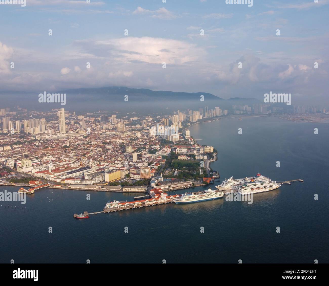 George Town, Penang, Malaysia - Apr 13 2022: Aerial view morning scene ...