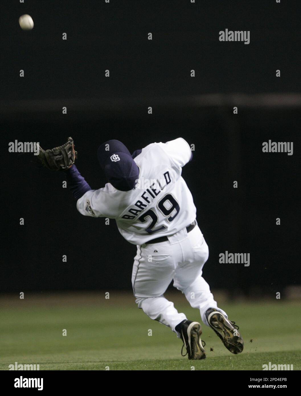 San Diego Padres second baseman Josh Barfield makes a difficult catch ...