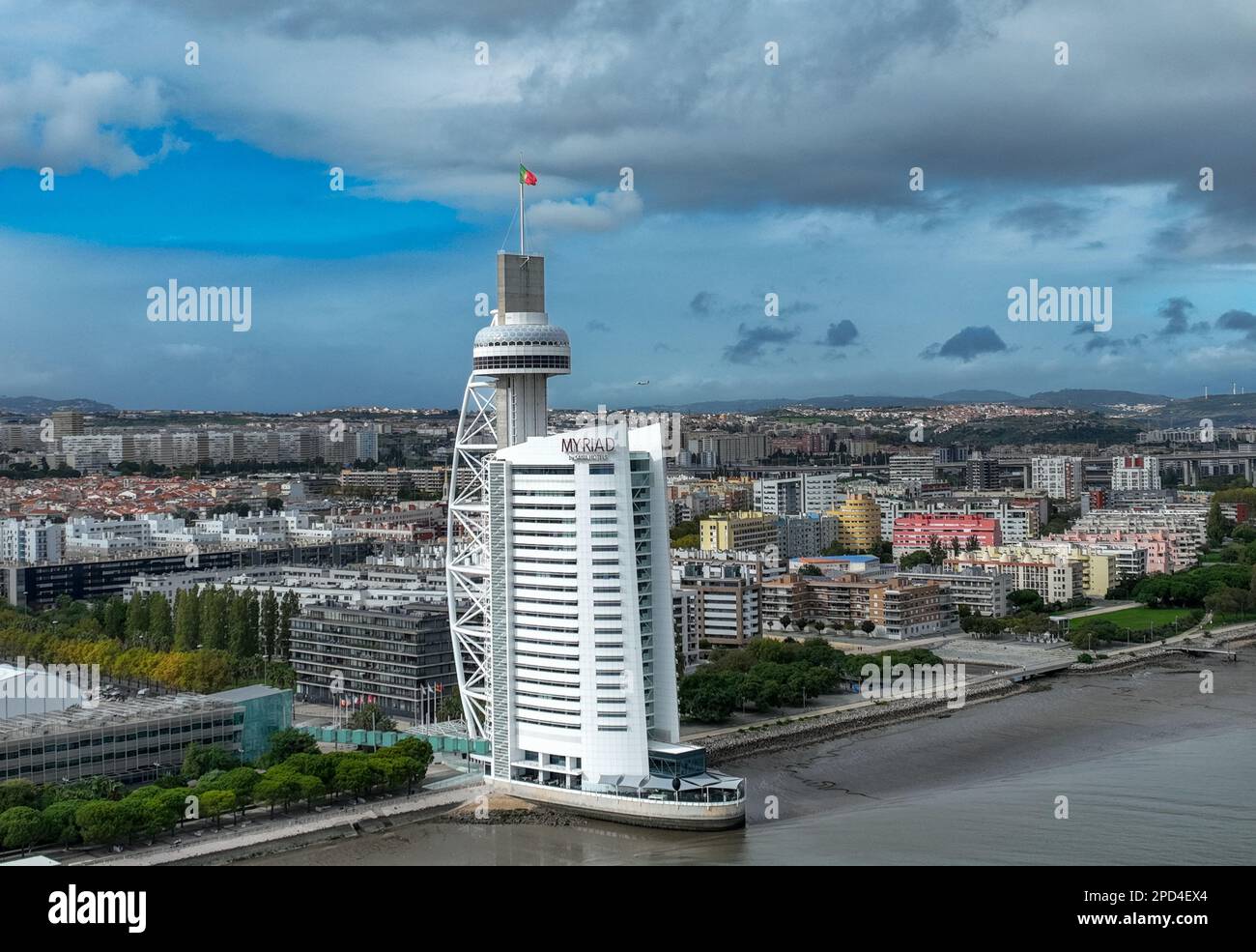 The Vasco da Gama Tower and Bridge in Background. Sightseeing Object in ...
