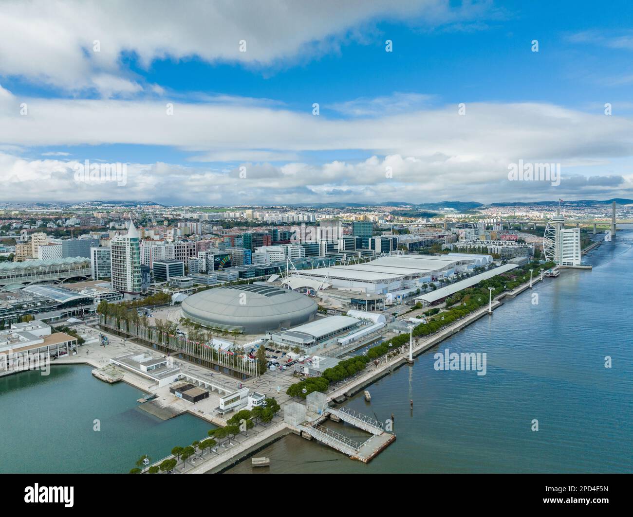 Lisbon Business Downtown with Skyscrapers and Roof of Altice Arena in ...