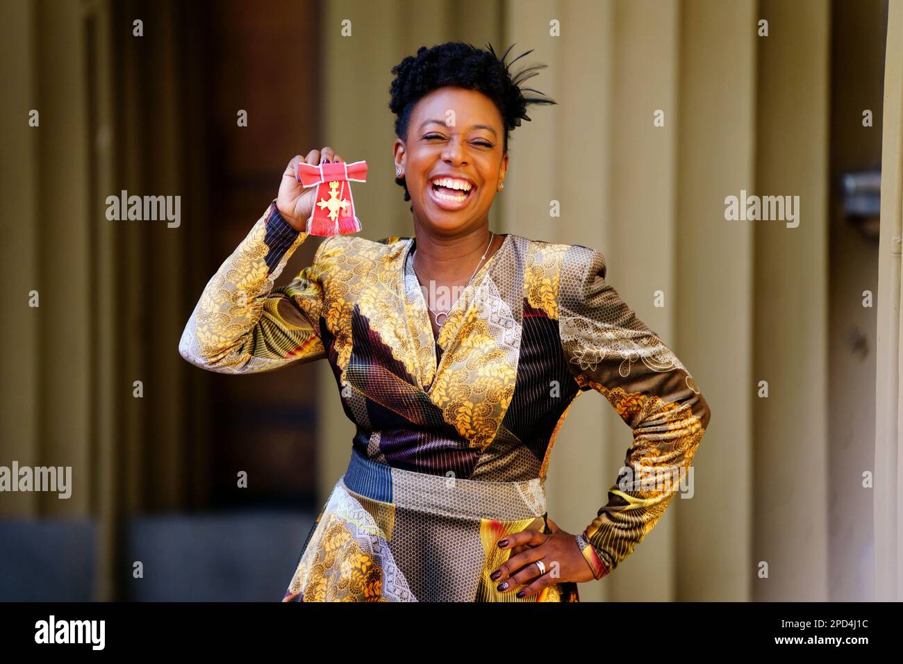 Musician YolanDa Brown, who was awarded an OBE, by King Charles III during an investiture ...
