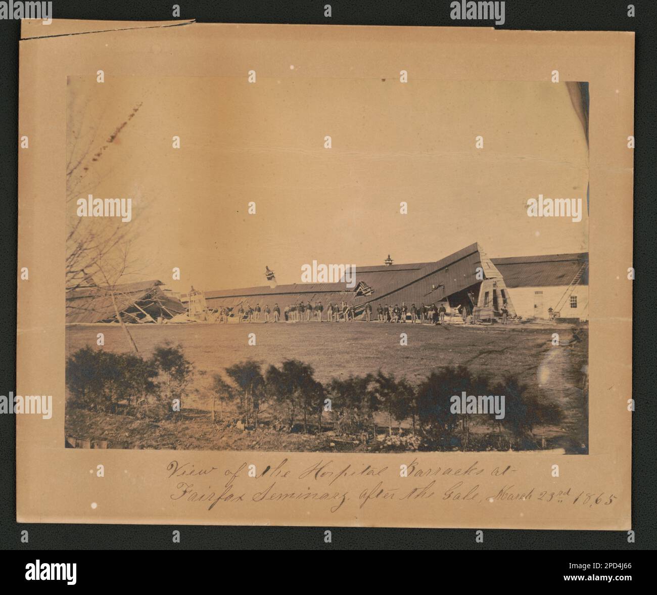 View of the hospital barracks at Fairfax Seminary after the gale, March ...