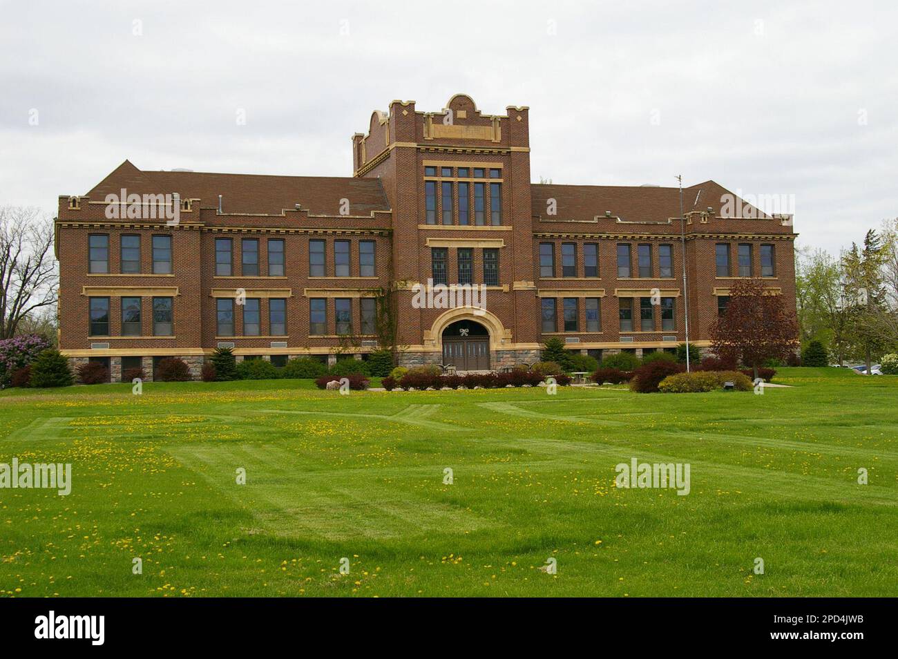 The message "BYE HU" is cut into the grass in front of Vorhees Hall at ...