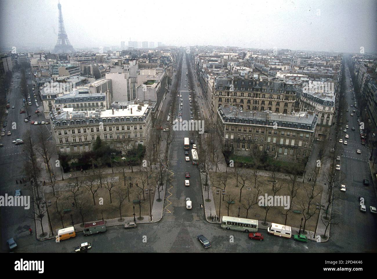 1970s, historical, view over the city of Paris from the Arc de Triomphe ...
