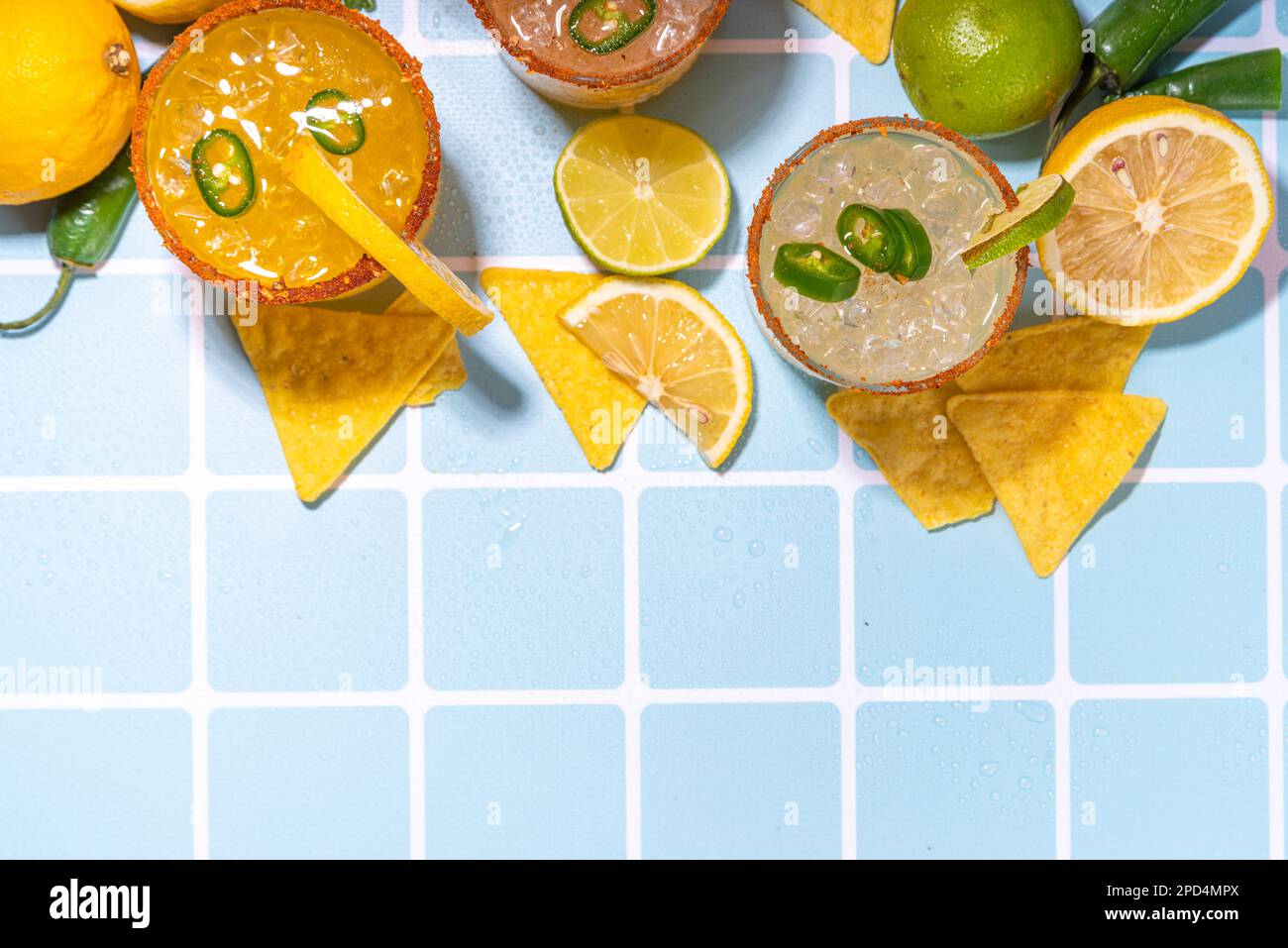 Set of tequila margarita mexican cocktails, with jalapeno pepper, lime ...