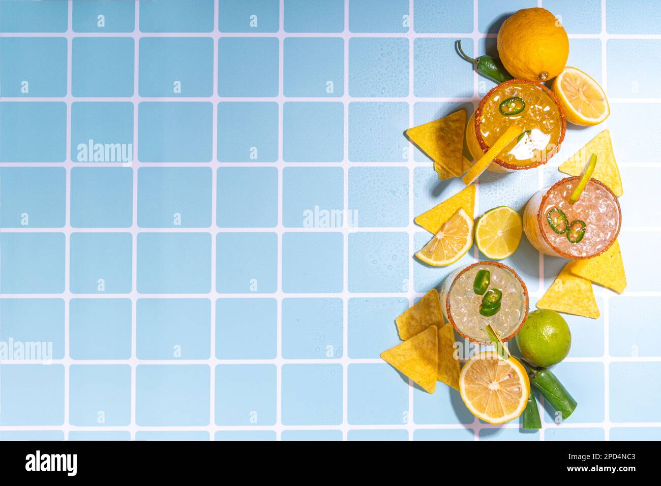 Set of tequila margarita mexican cocktails, with jalapeno pepper, lime ...