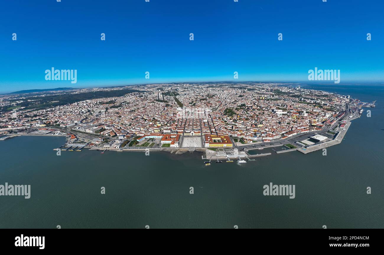 Lisbon City Downtown and City Center, Portugal. Drone Point of View ...