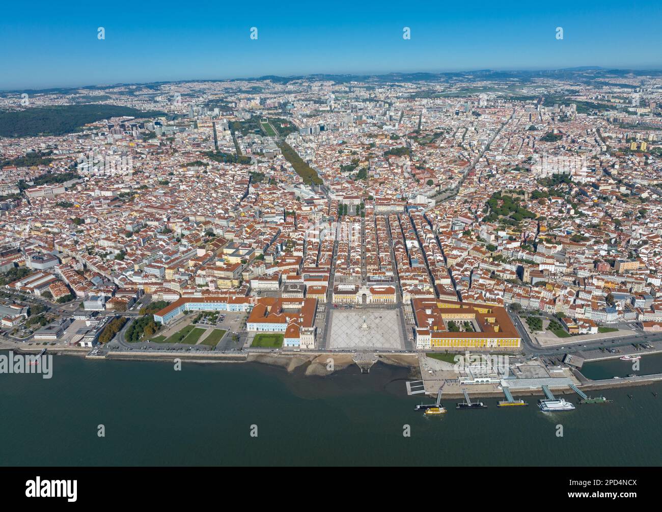 Lisbon City Downtown and City Center, Portugal. Drone Point of View ...