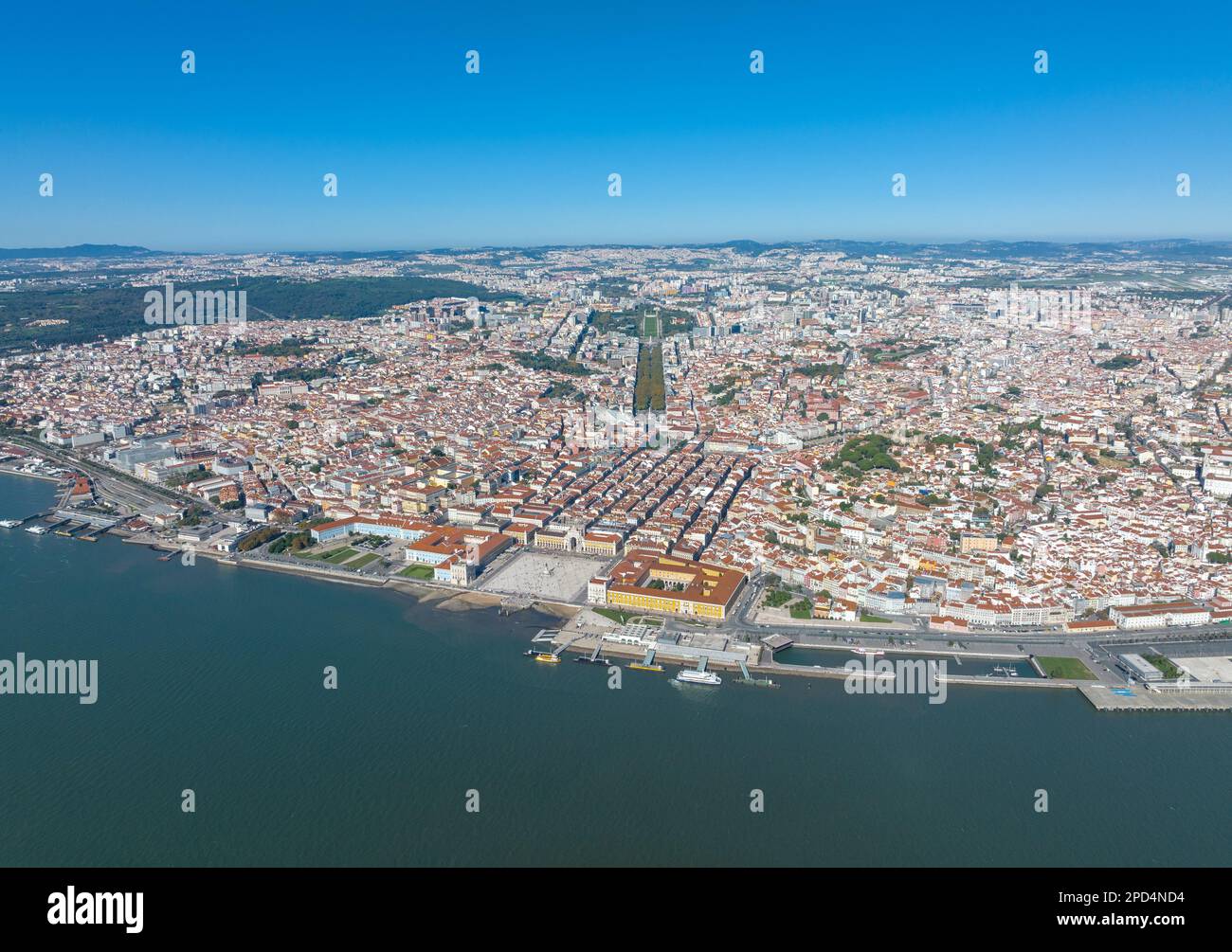 Lisbon City Downtown and City Center, Portugal. Drone Point of View ...